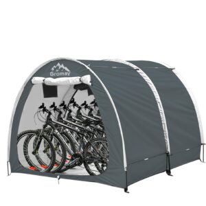 gromay outdoor bike storage shed tent, 10x7.3ft large 2 in 1 bicycle cover double doors portable motorcycle tent pu4000 waterproof 3 layers silver coated oxford cover foldable garden tools shelter