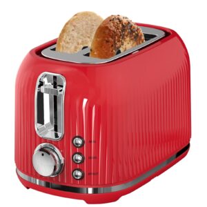 2 slice toaster with extra wide slots & removable crumb tray - 6 browning options, high lift, auto shut off & frozen function, toast fruit bread, bagel & waffle, red