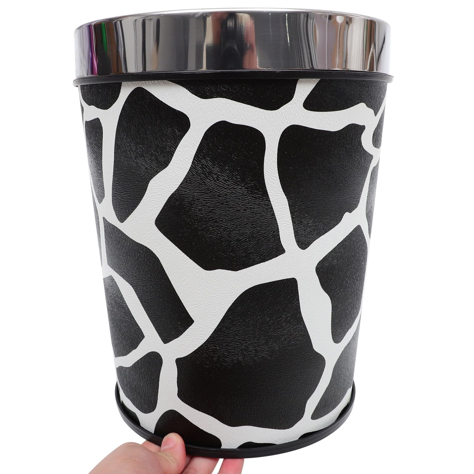 Luxshiny Round Garbage Can with Lid Office Waste Trash Can Waste Bin Bathroom Small Waste Paper Bucket for Home(Cow Print)