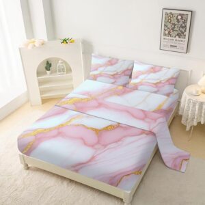 fuyeun pink marble sheets set twin size aesthetic marbling kids bedding for girls teens bedroom bed, chic fitted sheets bedspread set,1 flat sheet 1 fitted sheet 1 pillowcase