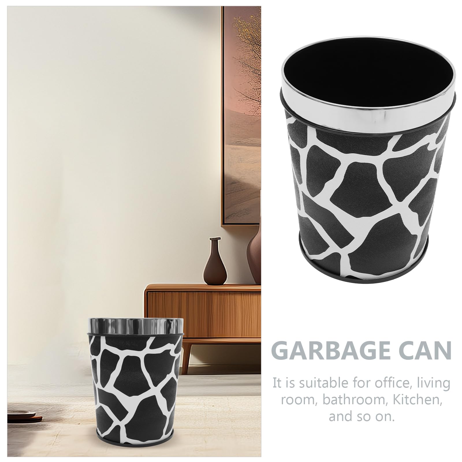 Luxshiny Round Garbage Can with Lid Office Waste Trash Can Waste Bin Bathroom Small Waste Paper Bucket for Home(Cow Print)