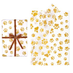 30pcs dog paw tissue paper, 20x14in cute paw print tissue paper gift wrap paper puppy paws tissue paper sheets for gift packaging wedding birthday party supplies(gold)