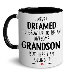 lotwatego christmas gift for grandson - grandson mug - grandson birthday gifts from grandma grandpa - cool grandson mug - i never dreamed i'd grow up to be awesome grandson - funny coffee mug 11 oz