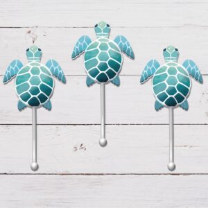 tumbler home sea turtle wall hooks, set of 3 bathroom hooks, nautical bathroom décor