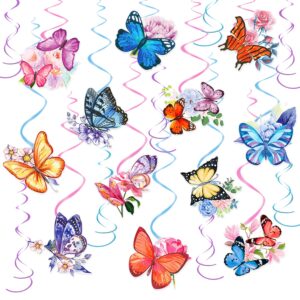 hanging butterfly decorations, 24 pcs butterfly swirls birthday decoration, colorful butterfly garland for birthday baby shower wedding bridal shower animal theme party supplies