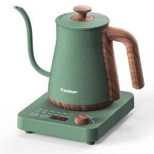 electric kettle, 1000w quick heating gooseneck kettles, 0.8l/27.05oz, 0.8mm ultra-fine spout, precise water flow control, 304 stainless steel inner, auto shut-off, boil dry protection, matte green