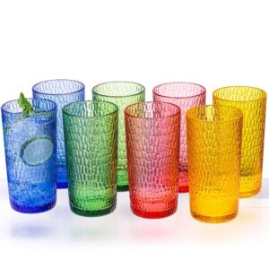 miyopesi 22oz colorful acrylic glasses drinkware (set of 8), honeycomb stackable shatter-proof plastic tumblers, reusable plastic drinking glasses, bpa-free, dishwasher-safe