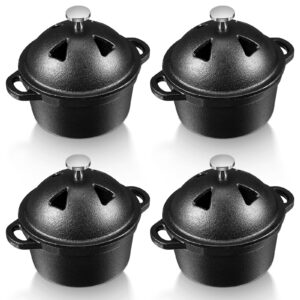 foldtier 4 pcs garlic roaster baker cast iron dutch oven pre-seasoned cast iron pot 8 oz mini cocotte with lid and handle small black potato garlic baker for oven bbq grill kitchen outdoor