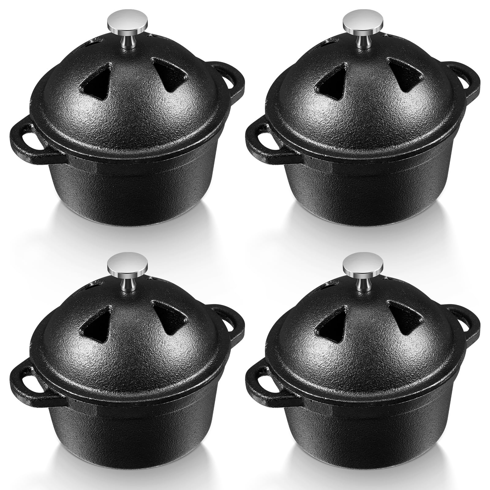 FoldTier 4 Pcs Garlic Roaster Baker Cast Iron Dutch Oven Pre-seasoned Cast Iron Pot 8 oz Mini Cocotte with Lid and Handle Small Black Potato Garlic Baker for Oven BBQ Grill Kitchen Outdoor