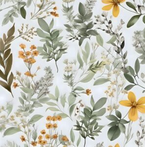 wallpaper peel and stick green leaves, vintage floral leaf contact paper,yellow flower wall paper self adhesive removable waterproof for room bedroom walls shelves cabinet table decor 17.5" x 393.7"