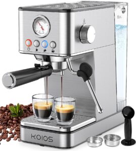 koios espresso machines, upgraded 1200w espresso maker with foaming steam wand, 20 bar semi-automatic steam espresso coffee maker for home, cappuccino & latte machine with 58oz removable water tank