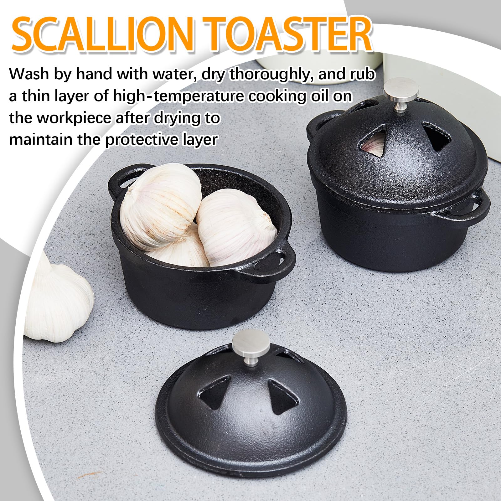 FoldTier 4 Pcs Garlic Roaster Baker Cast Iron Dutch Oven Pre-seasoned Cast Iron Pot 8 oz Mini Cocotte with Lid and Handle Small Black Potato Garlic Baker for Oven BBQ Grill Kitchen Outdoor