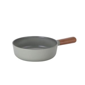 neoflam fika kitchen nonstick 7-inch mini wok with wood handle, ceramic non stick skillet, induction compatible stir fry pan, egg omelet pan, gray color, made in korea (18cm petit wok)