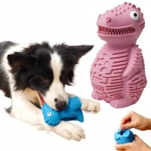 wapaw dog toys, indestructible squeaky dog chew toys for aggressive chewer, tough dog toothbrush toy, dinosaur design rubber treat dispenser toy for small medium large dogs (pink, dinosaur)