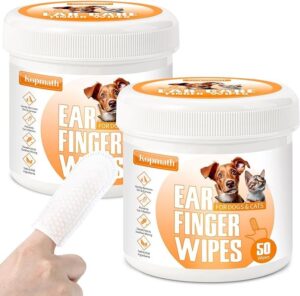 kopmath ear cleaner finger wipes for dogs & cats, gently clean earwax & dirt, soothe ear itching, easy to use, natural pet ear wipe for dog, unscented, 100 disposable count