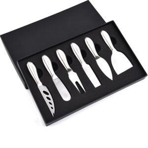 dbzqscw 6-piece cheese knife set, premium stainless steel cheese knives with gift box, cheese and charcuterie board collection matching tools(6pcs)