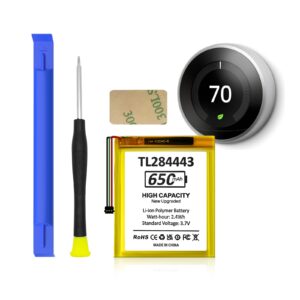 tl284443 battery, 650mah (2024 upgraded) high capacity li-ion polymer replacement battery for nest learning thermostat 2nd 3rd, fit t3007es,t3008us, t4000e smart home battery with repair tool kits