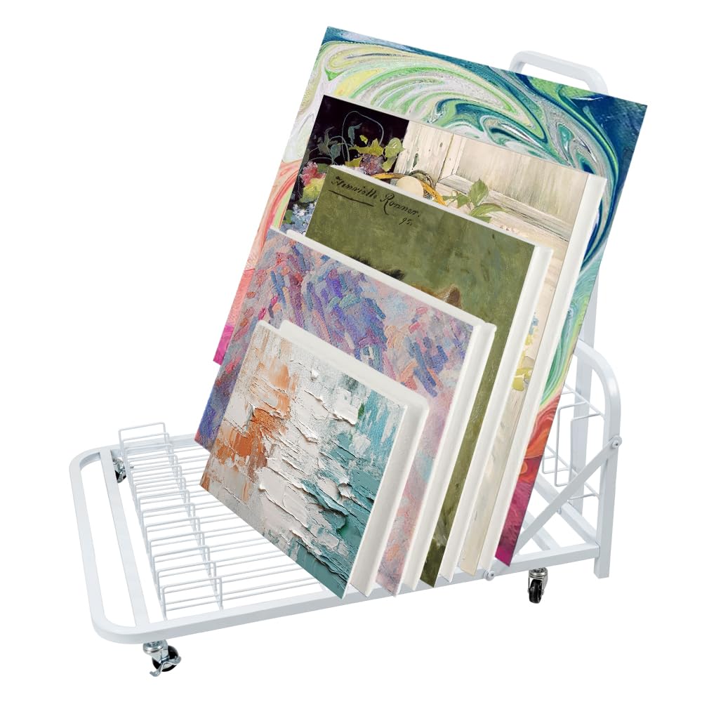 Yeeoy Art Canvas Storage Rack with Caster Wheels, Art Drying Rack Artwork Storage, Drawing Board Storage Rack for Canvas Boards, Frame, Panel, Printed Matter