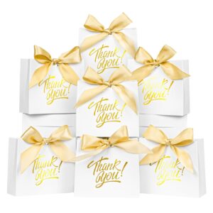 dechisy 60 pack small thank you gift bags, 4.5x1.8x3.9 inch mini gift bags with ribbon, baby shower favor bags, white thank you bags, party favor bags for candy, wedding, bridal showers, birthday