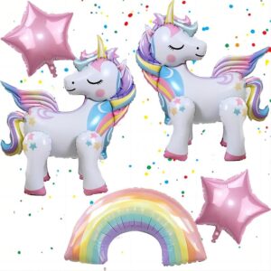 5 pcs self standing unicorn balloons 3d rainbow balloon star balloons unicorn party supplies foil unicorn balloons for unicorn birthday party decorations