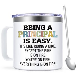 lifecapido principal gifts, being a principal is easy except the bike is on fire coffee mug, principal appreciation gifts for men women principal day birthday teacher appreciation day, 14oz, white