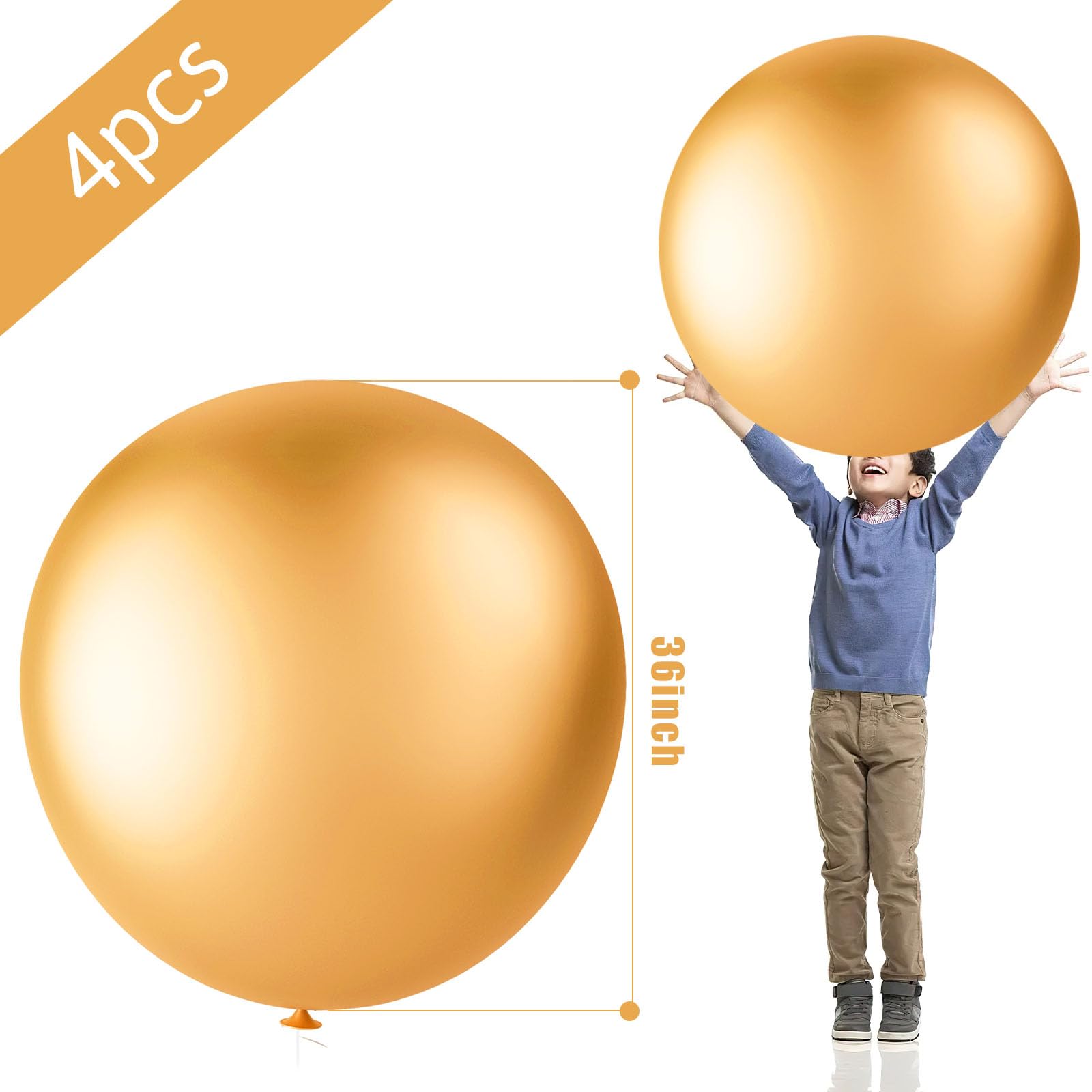 AMOR PRESENT 4PCS Large Gold Balloons, 36 Inch Giant Jumbo Latex Balloons for Christmas Birthday Baby Shower Wedding Graduation Anniversary Party Decorations