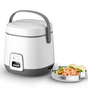 tlog mini rice cooker 2.5-cup uncooked(5-cup cooked), healthy non-stick coating 1.2l small rice cooker for 1-3 people, portable travel rice cooker with steam tray, rice maker for grains, white rice, oatmeal, veggies