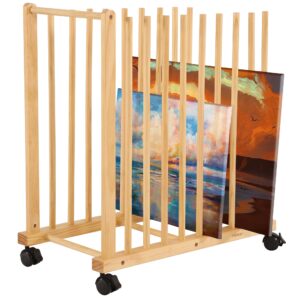 viswin wooden large print rack with rolling casters & armrest, art storage organizer, art storage rack, drying rack art for canvas, artwork, prints, panels, posters, art shows & galleries