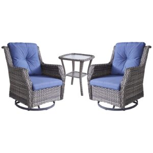 aogrod outdoor swivel rocker patio chairs set, wicker rattan glider rocking chairs cushioned seats, high back and deep seating with matching side table for garden, porch deck or backyard