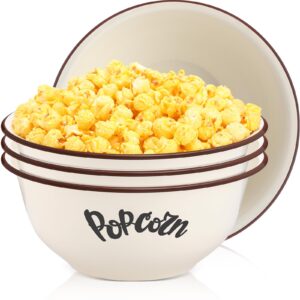 pickmesh 4 pcs large popcorn bowl reusable 3.4 quart popcorn bowl serving popcorn bucket enamel vintage white bowls with black rim retro extra large enamelware for movie theater night (classic)