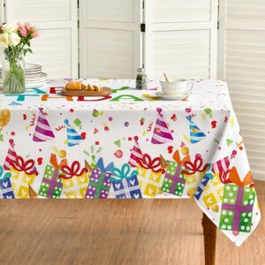 horaldaily birthday tablecloth 60x84 inch rectangular, happy birthday ballon white washable seasonal table cover for party picnic dinner decor