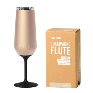 huski champagne flute | new | award-winning design with detachable stem | premium stainless steel champagne glass with lid | triple insulated tumbler | 8oz capacity | great gift (champagne)