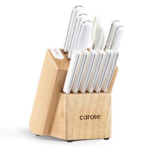 carote 14pcs kitchen knife set with block, stainless steel blade knife block set, knife set with built-in sharpener, razor-sharp,white