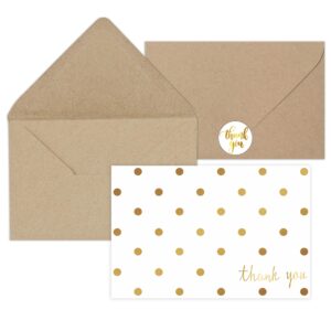 racrico 24 gold foil thank you cards with kraft envelopes and stickers,4x6 in elegant design thank you cards notes, suitable for wedding, bridal, graduation,baby shower, business.