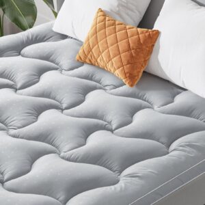 viscoflex mattress topper king, extra thick mattress pad cover for back pain, thick quilted fitted pillow top king bed mattress topper for firm king mattress，grey