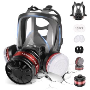 vitijy full face gas mask - gas masks survival nuclear and chemical, reusable respirator mask (6800+40mm & p-a-1)