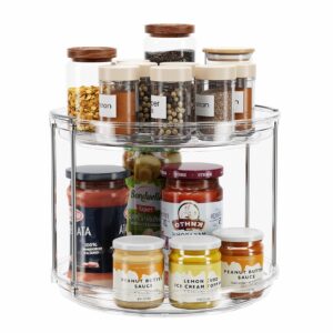 lamu 2 tier lazy susan turntable organizer 9.25'' rotating spice rack organization for cabinet, kitchen, pantry, countertop, bathroom, vanity, medicine cabinet organizer, clear