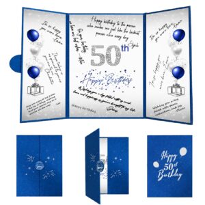 crenics 50th birthday decorations for men or women, creative 50th birthday guest book alternative, blue and silver 50 birthday signature book 18 x 12 inch, great 50th birthday gifts