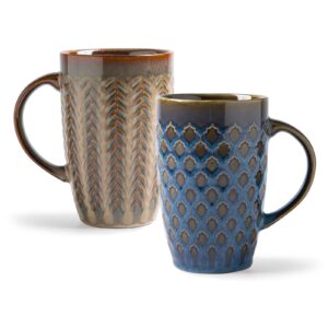 monito 21 oz coffee mugs set of 2, large ceramic coffee mugs, modern coffee mugs set with handle for tea/latte/cappuccino/milk/cocoa, office and home, coffee mugs for couples.