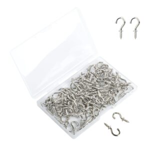 100 pcs small screw hooks, 1/2 inch screw-in hooks copper plated metal cup hooks, mini metal screw wood ceiling wall hooks for jewelries crafts keys caps string plants lights wreaths, silvery