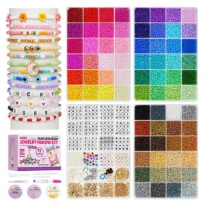 gionlion 22000pcs bracelet making kit 4 boxes - 72 colors 8/0 glass seed beads and letter beads friendship bracelet kit with crafts charms for bracelets necklace earring making