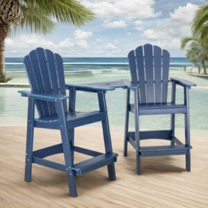 intoboo tall adirondack chair set of 2, hdpe adirondack barstools, double balcony chairs with connecting tray, weather resistant for outdoor, poolside, patio, garden, backyard (navy)