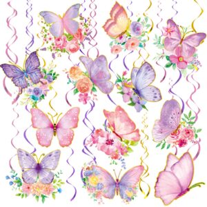 32pcs butterfly party decorations, butterfly hanging swirl decorations pink and purple hanging butterfly decorations for spring summer garden butterfly baby girl birthday decorations