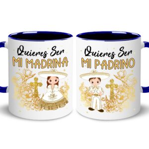 whidobe godparents proposal mug set, padrino de bautizo cup set, bautizo recuerdos juego de 2 tazas,god parents presents proposal, quieren ser mis padrinos, quieres ser mi madrina, wedding mug 11oz