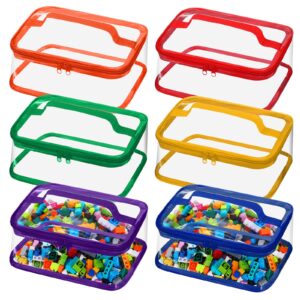 nitial 6 packs clear toy storage bags, pvc organizing zippered storage bags for toy, waterproof bags for building blocks, board games and small toys (bright colors)