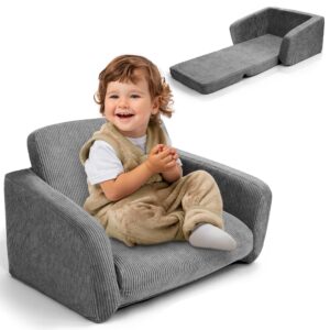 zicoto comfy kids chair for toddler - stylish 2 in 1 lounger made of memory foam easily unfolds into a soft baby couch to nap on - modern fold out sofa for the little ones