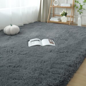 fluffy rug 5x7 bedroom rugs: shag rug for bedroom - area rug 5x7 grey plush fuzzy soft carpet for living room (grey, 5x7 feet)