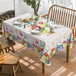 Horaldaily Birthday Tablecloth 60x84 Inch Rectangular, Happy Birthday Ballon White Washable Seasonal Table Cover for Party Picnic Dinner Decor