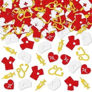 100pcs nurse confetti, 2024 nurse rn graduation confetti red white gold congrats nurse party decorations for 2024 nurse appreciation week medical rn nursing school nursing day nurses graduated