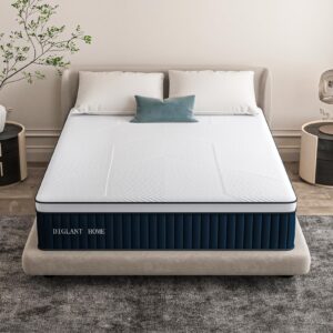 diglant queen mattress, 14inch medium plush supportive memory foam hybrid mattress, pressure relief 7-zone individual pocket springs queen size mattress in a box, certipur-us certified, 60"*80"